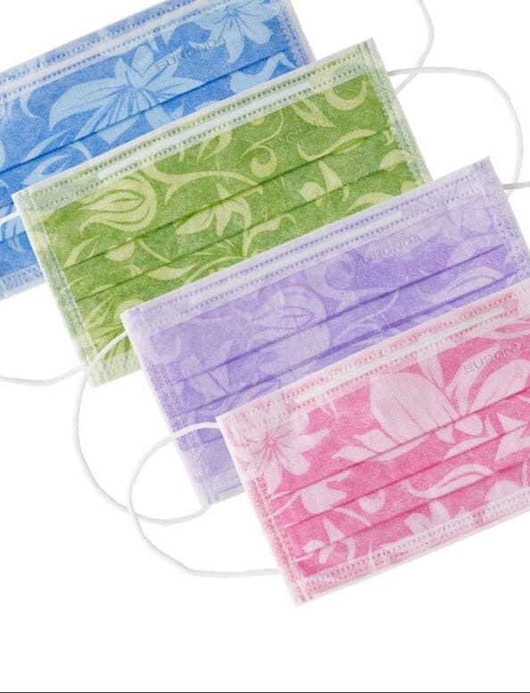 Munnbind Monoart med blomster m/strikk 3-lags 50 stk - DENTALSPAR AS