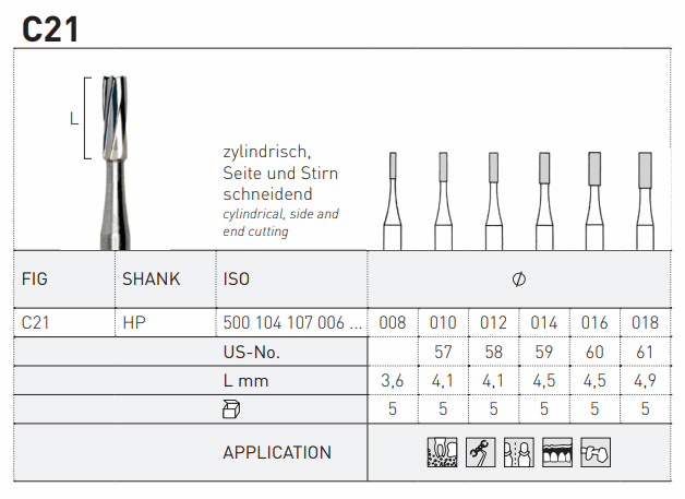 Hardmetall Fissurbor 21HS 5 stk 016 - DENTALSPAR AS
