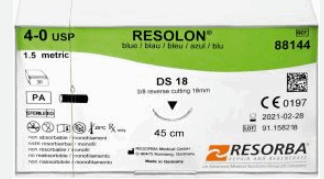 Resorba Resolon Monofil sutur blå 45 cm 4/0 DS18 36 stk - DENTALSPAR AS