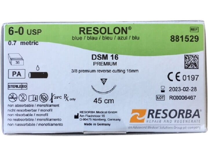 Resorba Resolon Monofil sutur blå 45 cm 6/0 DSM16 36 stk - DENTALSPAR AS