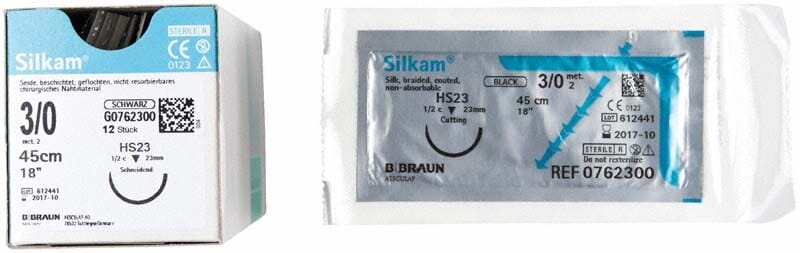 Silkam sutur silke svart HS23 3/0 45 cm 12 stk - DENTALSPAR AS
